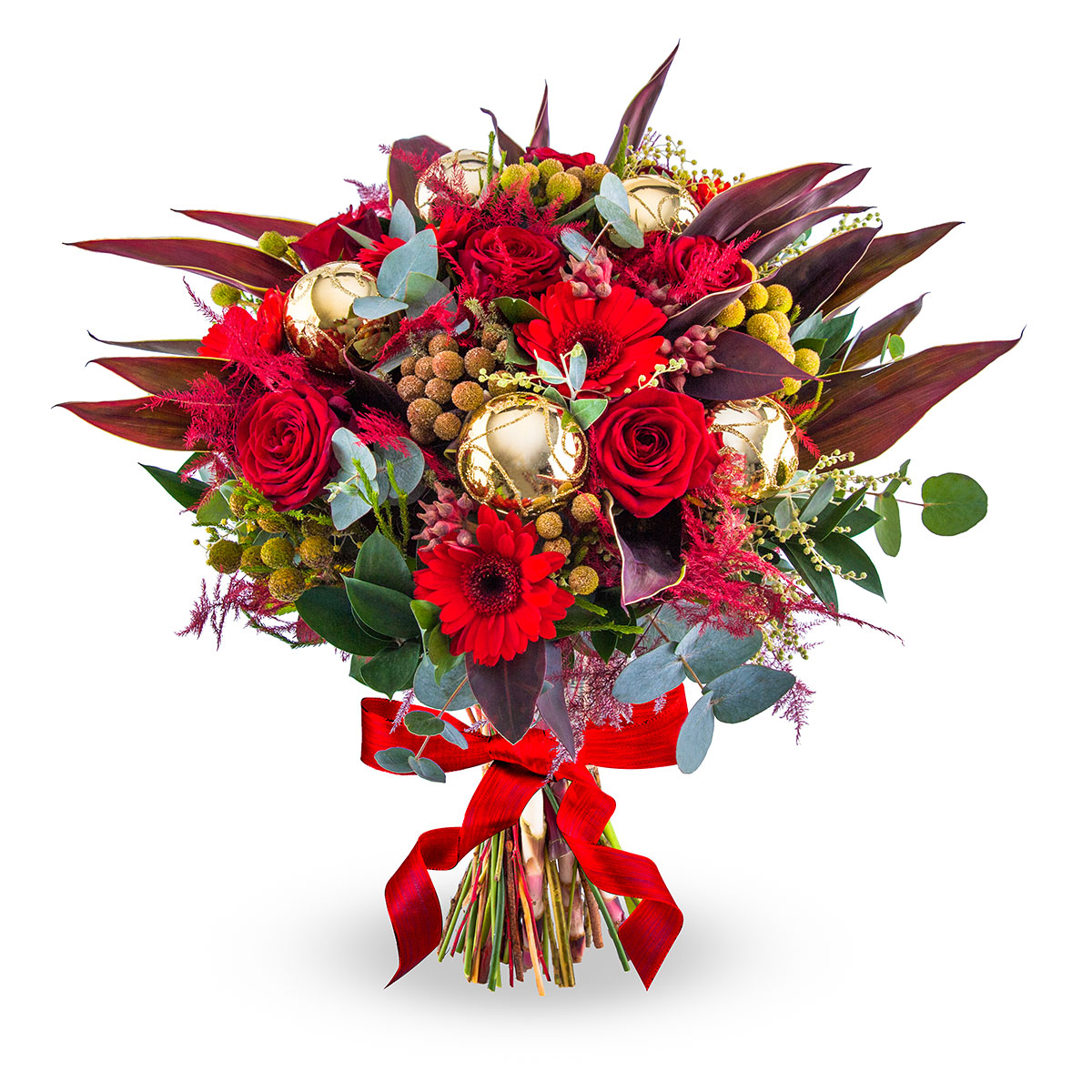 Bouquet de Noël Rouge 2018 Chaleureuses Fêtes Luxe - 40 cm - CadoFrance